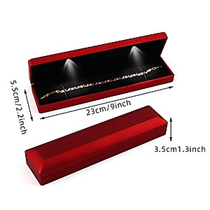iSuperb LED Light Necklace Long Chain Box Bracelet Display Case Jewelry Gift Boxes Red Wine Pendant Boxes for Wedding Anniversary Christmas Engagement