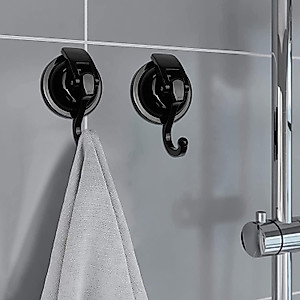YSSILADI Shower Suction Cups Heavy Duty Vacuum Suction Cups, Glass Suction Cup Hooks, Robe & Towel Hooks Reusable, No Hole Punched, for Garland Decoration (2 Pack, Black)