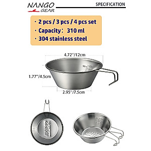 NANGOGEAR Camping Sierra Cup 310ml 2pcs Set Food Grade Stainless Steel Dishwasher Safe (21110)