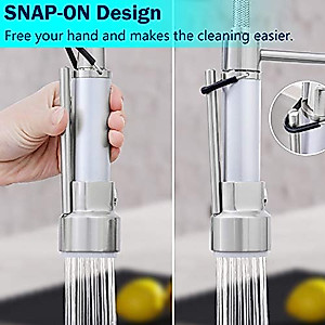 DJS Kitchen Faucet with Pull Down Sprayer, Faucet for Kitchen Sink, High Arch Stainless Steel Single Handle Spring Kitchen Faucets with Deck Plate for 1 or 3 Holes for Sink. DJS-CFLT-2020N-Lock-LED-DP