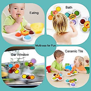 Suction Cup Spinning Top Toy,QLKUNLA Baby Fidget Spinner Toys Infant Baby Rattles Toys Sensory Toys Early Education Toys Bath Toy Dining Chairs Toys Rotary Windmill Birthday Gifts for Baby Boy Girl