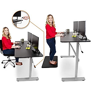 Stand Steady Tranzendesk 55 Inch Standing Desk | Easy Crank Height Adjustable Sit to Stand Workstation | Modern Ergonomic Desk Supports 3 Monitors | Great for Home & Office! (Black Top/Silver Frame)