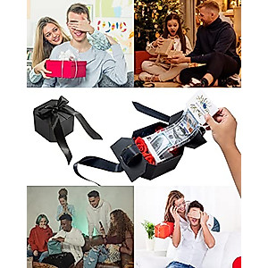 JSUPMKJ Money Pull Box for Cash Gift, Money Roll Gift Box with Flower, Ribbon Gift Box, Money Gift Box Pull for Birthday/Christmas/Valentine's Day (Black)