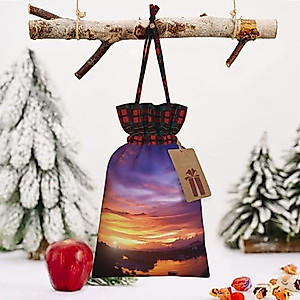 Christmas Gift Bags with Drawstring Burlap Gift Bags Sunset at Thailand Christmas Linen Bags for Xmas Party Candy Bags with Cards Xmas Reusable Wrapping Bags Christmas Linen Treat Bags for Holiday