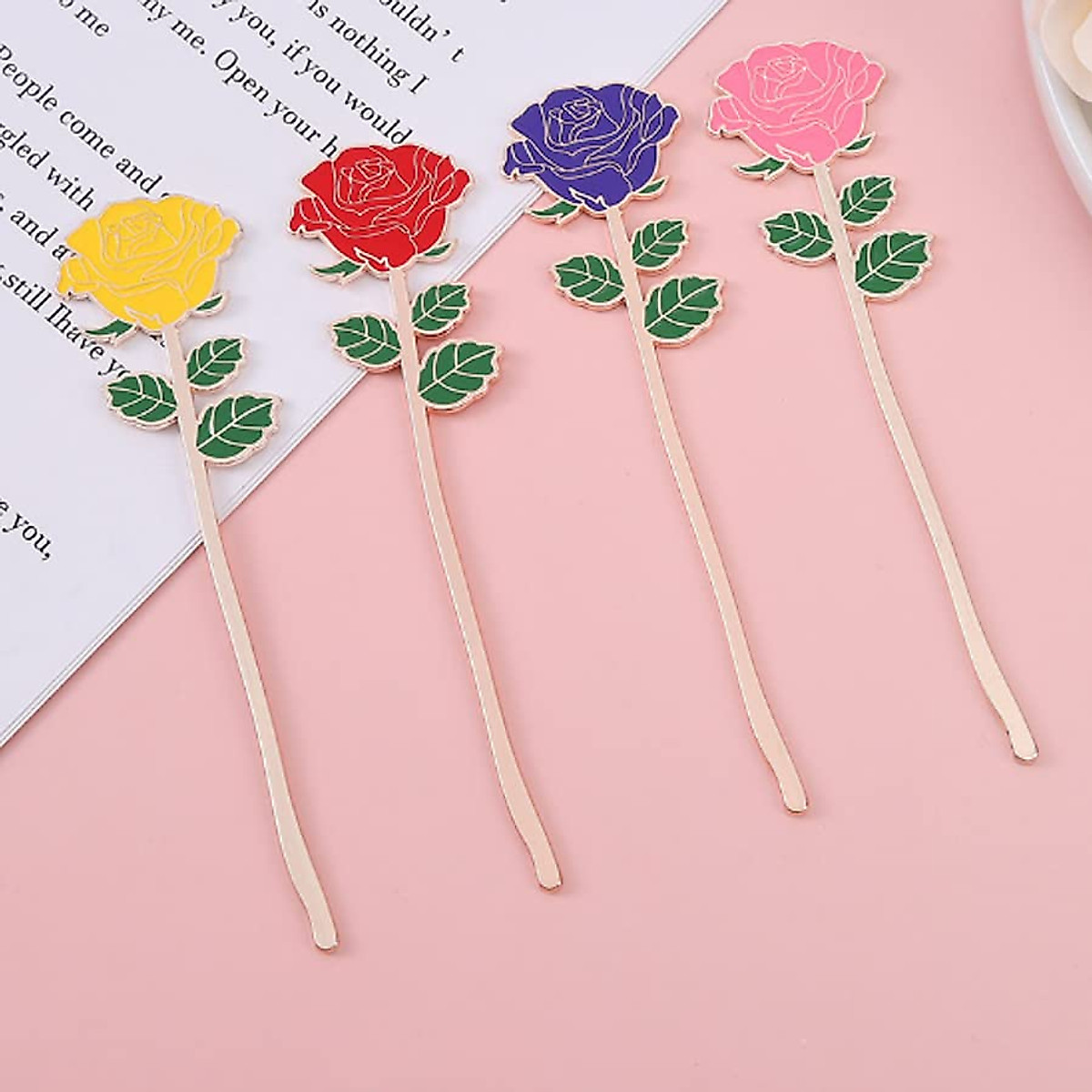 ARFUKA Bookmarks Rose Shaped Metal Bookmark Reading Book Markers Gifts for Women, Kids, Teens Girls, Readers and Book Lovers Pack of 4