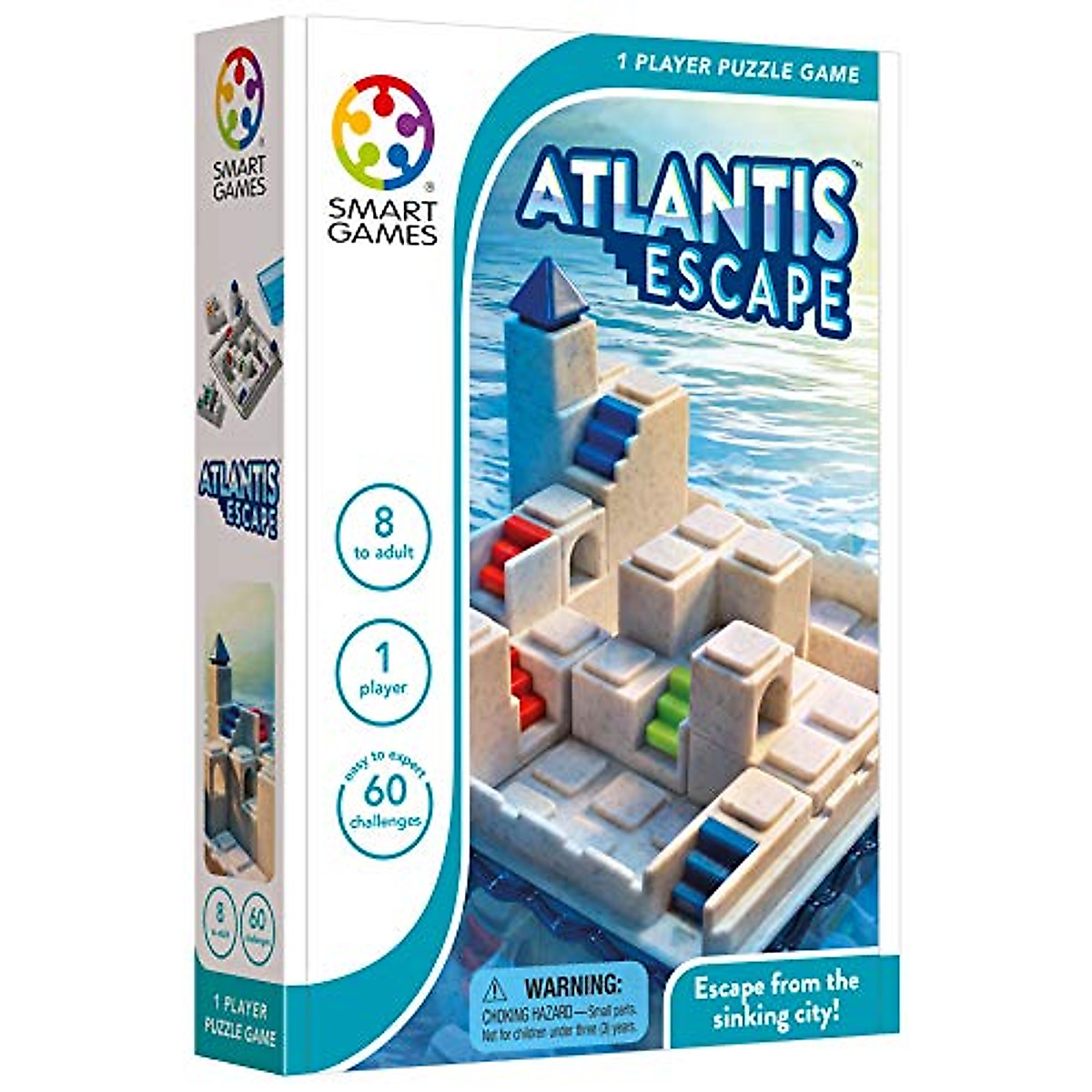 SmartGames Atlantis Escape; a 3D Path-Building Travel Game for Kids and Adults, a STEM Focused Cognitive Skill-Building Brain Game - Brain Teaser for Ages 8 & Up, 60 Challenges.