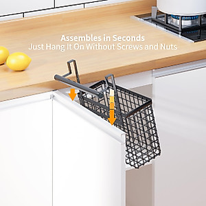 Qflushor Cabinet Door Organizer with Towel Bar, 2 Pack Over The Cabinet Door Organizer, Cutting Board Organizer with Towel Holder Kitchen Cabinet Organizer for Pantry, Baking Sheet, Wrap, Black