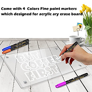 Acrylic Note Board Refrigerator Dry Erase Board Magnetic Clear 15”x11" Includes 4 Dry Erase Markers