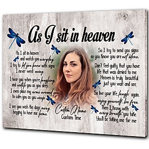Personalized Memorial Gifts for Loss of Loved one, Sympathy Gift for Loss of Sister Daughter - As I Sit In Heaven - VTQ132 (16x12 inch)