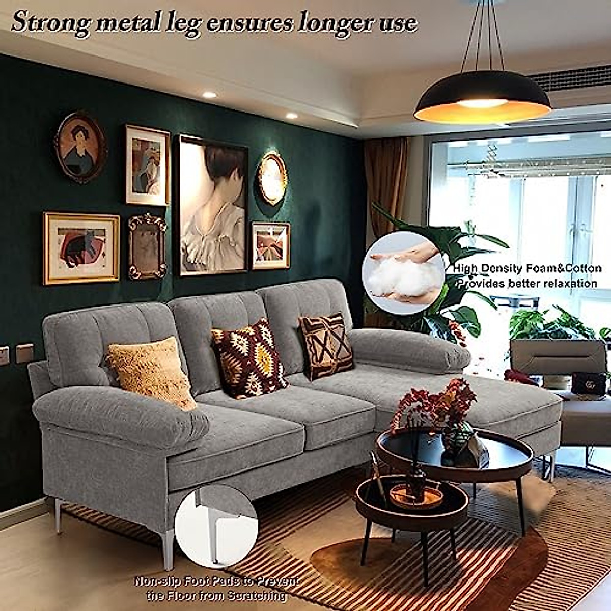 Abakan 79” Modern Sectional Sofas Couches for Living Room, Chenille L Shaped Couches with Chaise for Small Spaces, Sofa with Solid Wood Frame, Attached Armrest, Easy to Install(Light Grey)