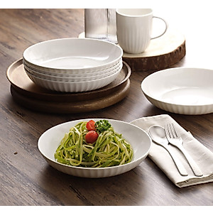 ZEN Pleats Porcelain Salad Pasta Bowls 23oz Set of 6 (White)