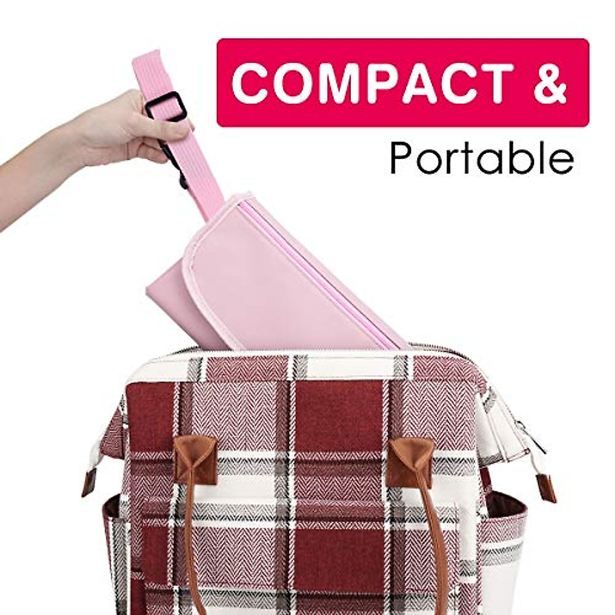Zooawa Baby Diaper Changing Pad, Lightweight Waterproof Christmas Travel Diaper Clutch for Newborn Boy & Girl, Diaper Changing Mat Station with Mesh Pockets, for Toddler Travel Changing Station, Pink