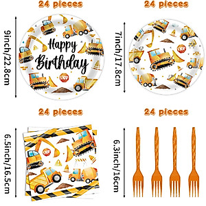 BQK 96 Pcs Construction Plates and Napkins Construction Party Decorations Construction Paper Plates Construction Birthday Party Supplies