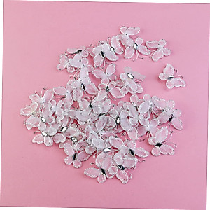 Veemoon 50pcs Butterfly Craft Gem Stickers Butterflies on Wire Gem Decorative Cake Decorations Cake Toppers Mesh Butterfly Nativity Ornament Decorative Butterfly Metal 3D Accessories White