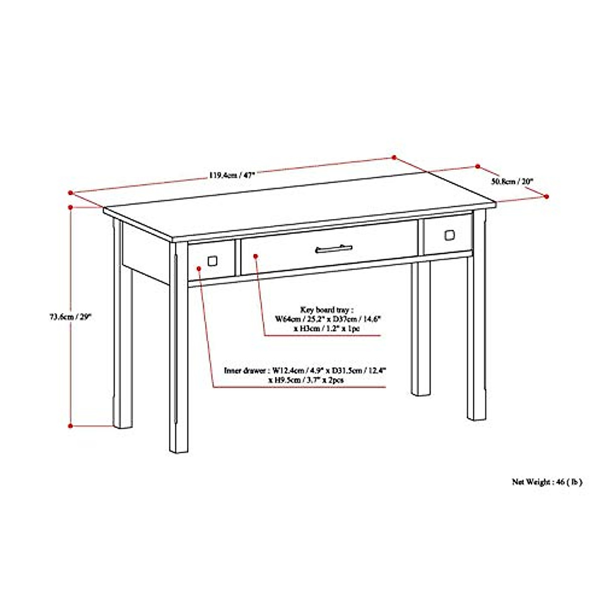 SIMPLIHOME Avalon SOLID WOOD Contemporary 47 Inch Wide Writing Desk in White, For the Office Desk, Writing Table, Workstation and Study Table