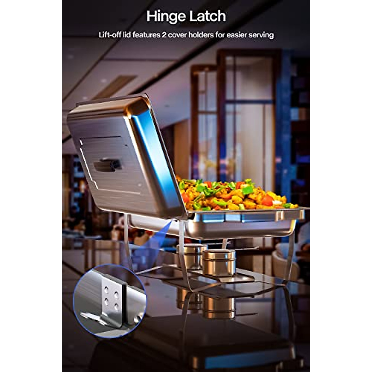 LEACCO Chafing Dishes Buffet Set, 4 Pack 8QT Stainless Steel Chafers Food Warmer Trays for Buffets, Parties