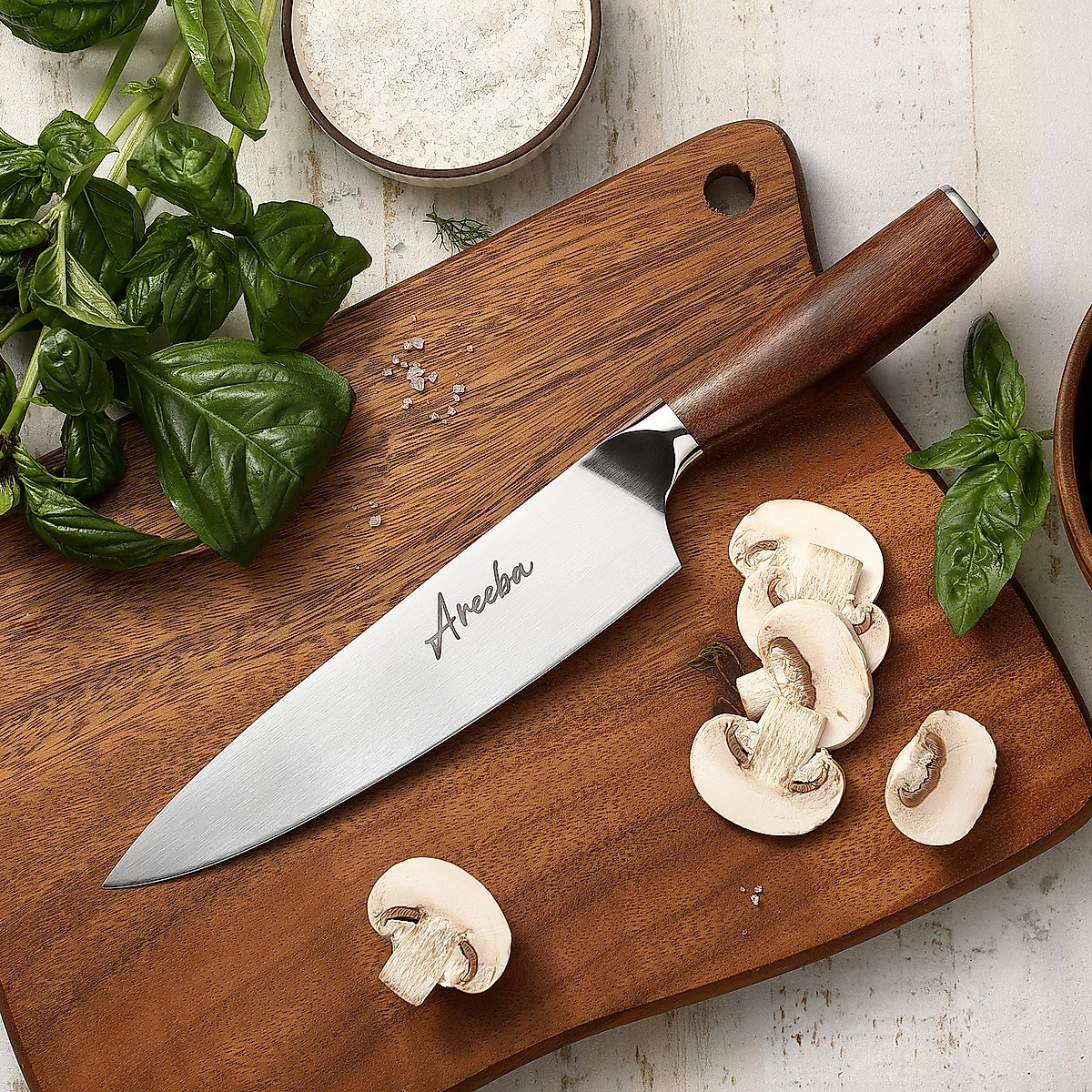 Areeba Chef Knife, Razor Sharp 8 Inch Kitchen Knife with Ebana Wood Handle High Carbon Stainless Steel Professional Cooking Chef's Knives with Gift Box