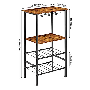YBING Wine Rack Freestanding Floor Wine Bar Rack with Glass Holder and Tabletop 8 Bottle Wood Wine Tables with Racks 4 Tier Wine Bottle Organizer Display Storage Stand , Rustic Brown