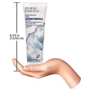 Desert Essence Fragrance Free Hand & Body Lotion - 8 Fl Ounce - Soothing - Aloe Vera - Shea Butter - Green Tea - Coconut Oil - Jojoba Oil