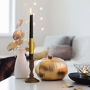 Black Taper Candles 12'' Tall with Gold Candle Sticks Set of 4 | Unscented | Home Decor Kitchen Decor Wedding Decorations (Gold)