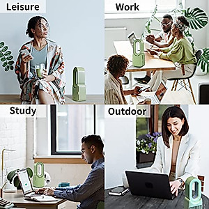 Misby Desk Fan, Portable Bladeless Fan 11.8 inch Personal Cooling Fan with 4 Speeds, Leafless 5 Colors LED Lights Touch Control Small Quiet Table Fans For Home, Bedroom, Office(Green)
