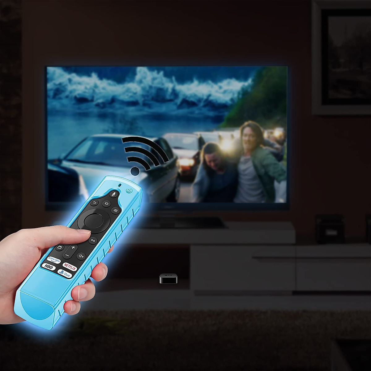 CaseBot Silicone Case for Amazon Insignia Smart HD Fire TV Voice Remote (2019) - Honey Comb Series [Anti Slip] Shockproof Cover Compatible with Element Smart Fire TV Voice Remote, Blue-Glow