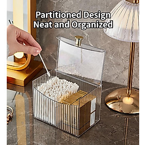 Clear Qtip Holder Dispenser for Cotton Ball and Swab Plastic with Lid Translucent Canister 2 compartment Bathroom Living Room Bedroom Vanity Makeup Organization (Green*2)