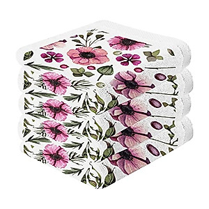 Kigai 2 PCS Fresh Pink Flower Towels Cotton Washcloths Set,Quick Drying & Absorbent Soft Bathroom Hand Towel Lightweight & Portable Fingertip Towel