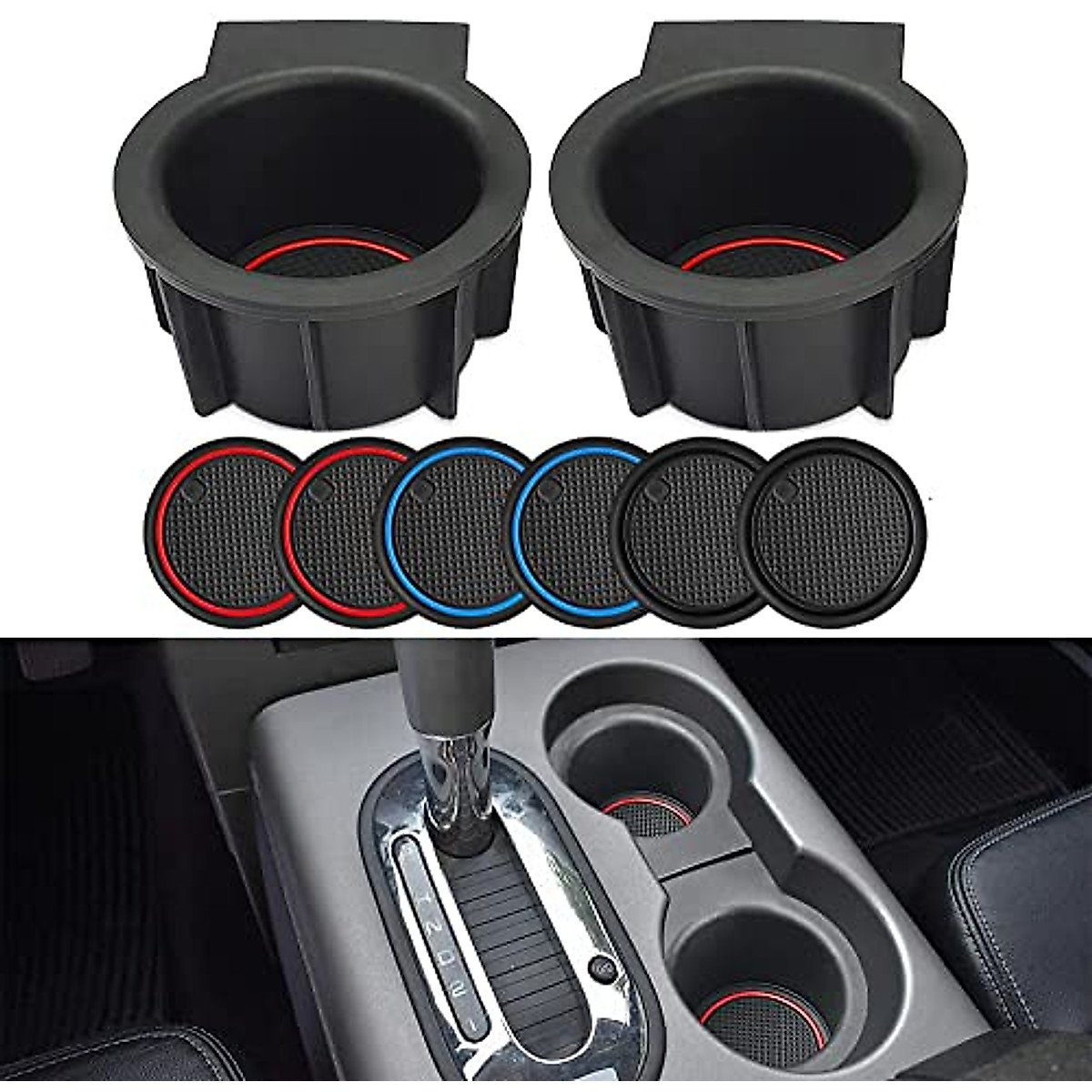 AOTEMILK TPE Console Cup Holder Inserts Replacement for Ford F150 2004-2008 with Flow Through Console Drink Bottle Hold for 2003-2006 Ford Expedition & Lincoln Navigator