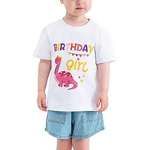 3rd Birthday Dinosaur T-Shirt Tee for Toddler Kids Girls - Dino Birthday Party T Shirt 3 Years Old White Short Sleeve Printed Graphic Outfit 100% Cotton B-Day Shirt Gift