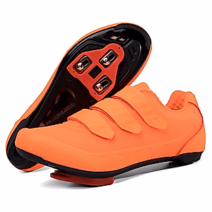 Mens Womens Indoor Cycling Shoes Compatible with Peloton Bike Shoes Cycling Shoes with Delta Cleats Clip Outdoor Pedal SPD Road Bike Shoes,Orange