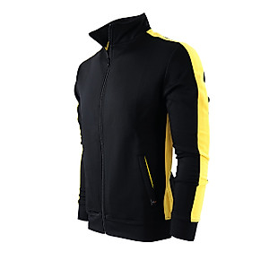 SCREENSHOT-S51707 Mens Hip Hop Premium Slim Fit Winter Fleece Lined Track Jacket - Modern Athletic Workout Sport Fitness Tops with Side Taping-Black/Yellow-Small
