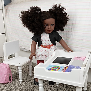Playtime by Eimmie 18 Inch Doll Furniture - School Desk & Classroom American Girl Doll School Accessories - Fits American, Generation, My Life and Similar 14"-18" Girl Dolls - White Wood Playset