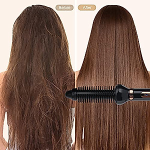 ECOJIA Hair Curling Iron Brush,Hot Curling Comb Ceramic Rotating Curling Iron 1 Inch,Heated Round Brush Hair Styler Tool for Short Hair,Electric Hair Brush 2 in 1 Hair Straightener and Curler