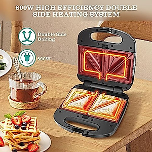 Sandwich Maker 3 in 1, Taylor Swoden Compact Waffle Maker with Removable Plates,Electric Panini Press Grill with Non-Stick Plates, LED Indicator Lights, Cool Touch Handle, Anti-Skid Feet