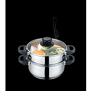 CONCORD 3 Quart Stainless Steel 3 Piece Steamer Cookware Set. Features 2 Quart Veggie Steamer and 3 Quart Cooking Pot with tempered glass lid. (INDUCTION COMPATIBLE)