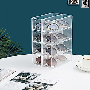 BYNNIX Transparent Dustproof Sunglasses Storage Box With 4 Layer Acrylic Drawers Eyewear Organizer Container Holder Eyewear Accessories Holder