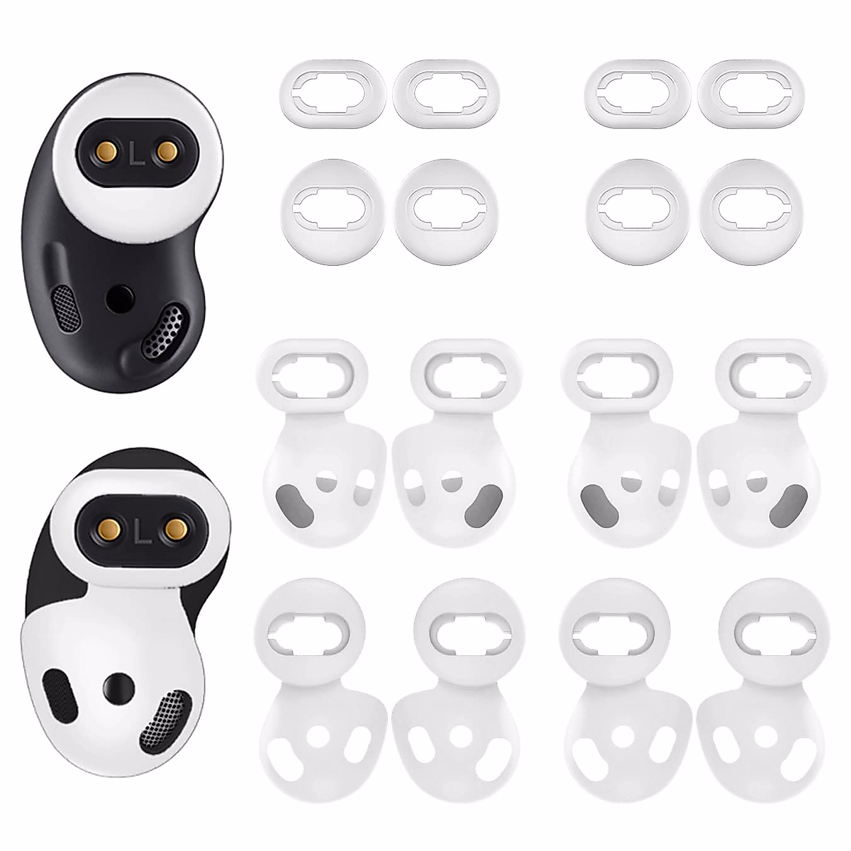[ 8 Pairs ] Galaxy Buds Live Ear Tips Wing Tips, Non-Slip Anti-Slip Sound Leakproof Silicone Earbuds Replacement Cover Accessories Compatible with Samsung Galaxy Buds Live White S/L