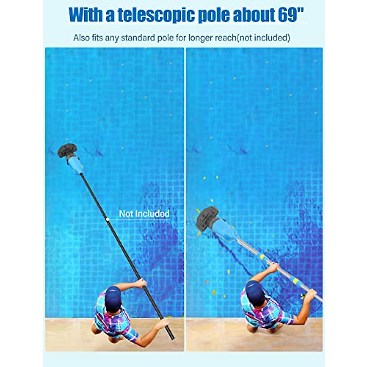 Efurden Handheld Pool Vacuum, Rechargeable Pool Cleaner with Running Time up to 60-Minutes Ideal for Above Ground Pools, Spas and Hot Tub for Sand and Debris, Blue