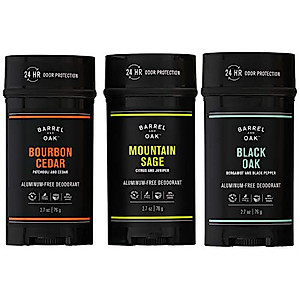 Barrel and Oak - Aluminum-Free Deodorant Variety Pack, Deodorant for Men, Natural Fragrance, 3 Essential Oil-Based Scents, For Sensitive Skin, No Clothing Stains, Vegan (3 oz Per Deodorant, 3-Pack)