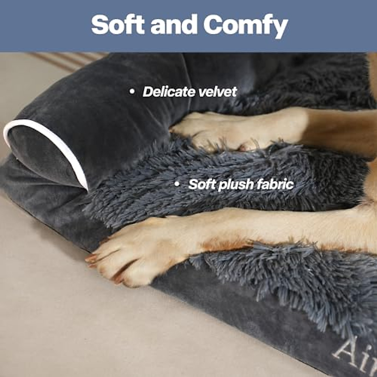 Ainpota Dog Bed Orthopedic Dog Beds for Large Dogs Plush L-Shaped Dog Couch with Removable Washable Cover, Eggs Crate Foam Pet Bed with Waterproof Lining, Dog Sofa for Giant Dog Up to 55lb