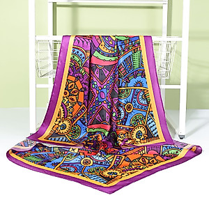 MANSPHIL 100% Mulberry Silk Head Scarf for Women Hair Sleeping, 27"x27" Square Purple Pattern Fashion Bandanas Wraps Bag Gift Packed