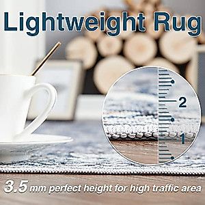 jinchan Area Rug 8x10 Persian Rug Blue Vintage Rug Traditional Mat Distressed Indoor Foldable Thin Rug Retro Accent Rug Floral Print Rug Non Slip Carpet Living Room Dining Room Office