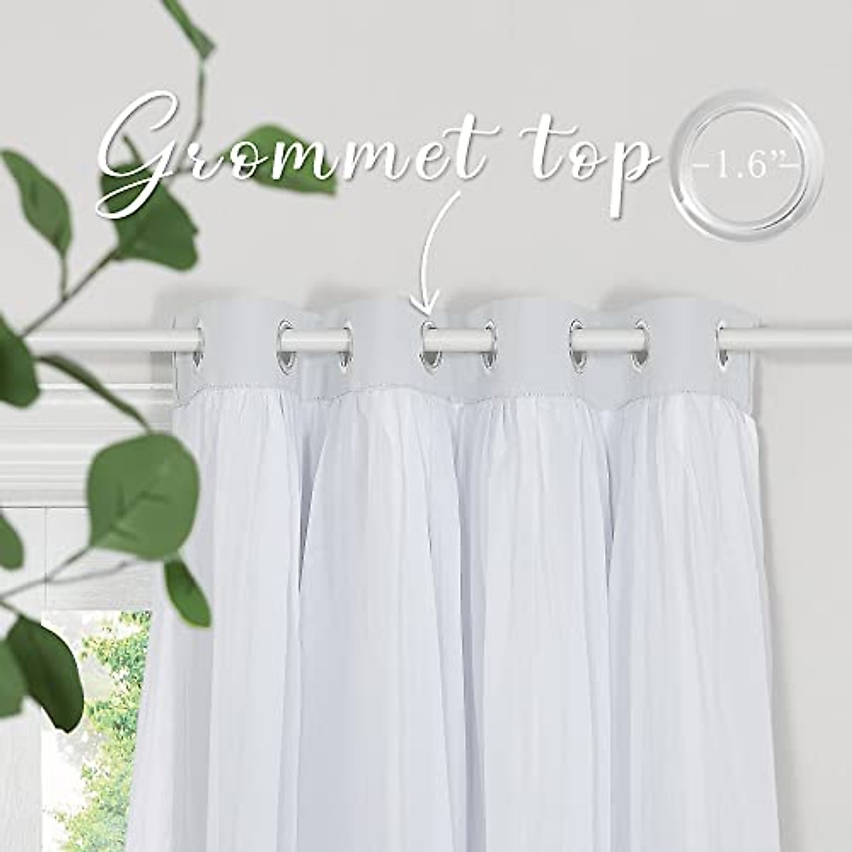 PONY DANCE Double Layer Curtains - White Curtains 84 inches Long with Sheer Overlay Nursery Panels for Bedroom/Living/Dining Room, 52 W by 84 L, Greyish White, 2 Pieces