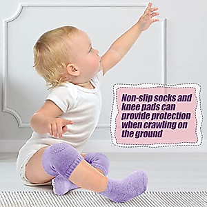 Baby Walking Harness Breathable Handheld Baby Walker Assistant Belt Adjustable Toddler Walking Assistant with 4 Pairs Non-Slip Toddler Socks Grips 4 Pairs Baby Knee Pads for Crawling, 7-24 Months