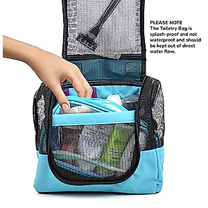 The Fine Living Co. Portable Hanging Shower Caddy Organizer Bag (Free Toiletries Case+Metal Hook) Quick Dry Mesh Shower Caddy Tote Bag Pouch For Bathroom College Dorm Camp Gym Camping 10”x4”x9”(Aqua)