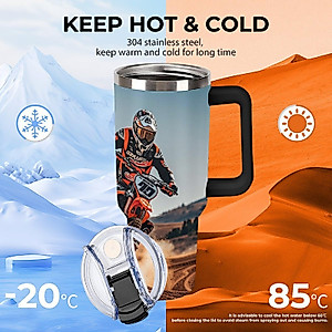 FHESDCW Sports Motorcycle Tumbler with Handle And Straw 40 Oz Leak Proof Large Capacity Car Cup Cupholder Friendly Stainless Steel Travel Coffee Mug Keep Cold Or Hot Black-style