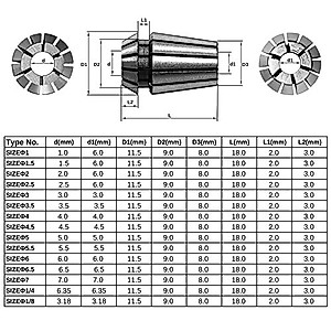 Genmitsu 15PCS ER11 Precision Spring Collet Set for CNC Engraving Milling Lathe Chuck Tool, 1.0mm-7.0mm & 1/4", 1/8"