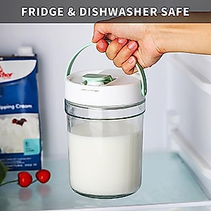 TEBICOO Premium Glass Pitcher with Flip-Top Lid and Spout, Glass Container Jar with Handle, Airtight LeaKProof Perfect for Food Storage & Transport, Dishwasher and Refrigerator Safe,40 fl.oz