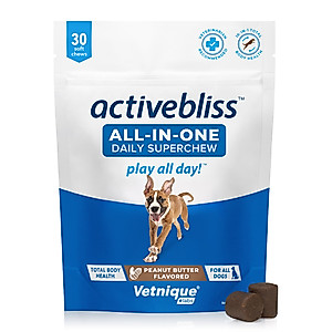 Activebliss Daily All-in-One Superchew 30ct & Glandex for Dogs Anal Gland Support Chews 120ct Bundle Daily Chewable Canine Multivitamin and Anal Gland Supplement for Dogs